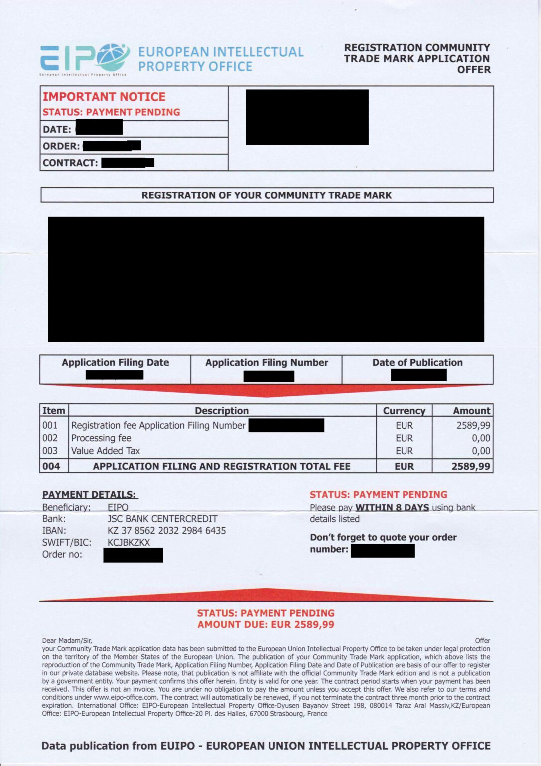 EIPO statt EUIPO Fake-Rechnung nach Markenanmeldung – Rechtsanwalt Wenck
